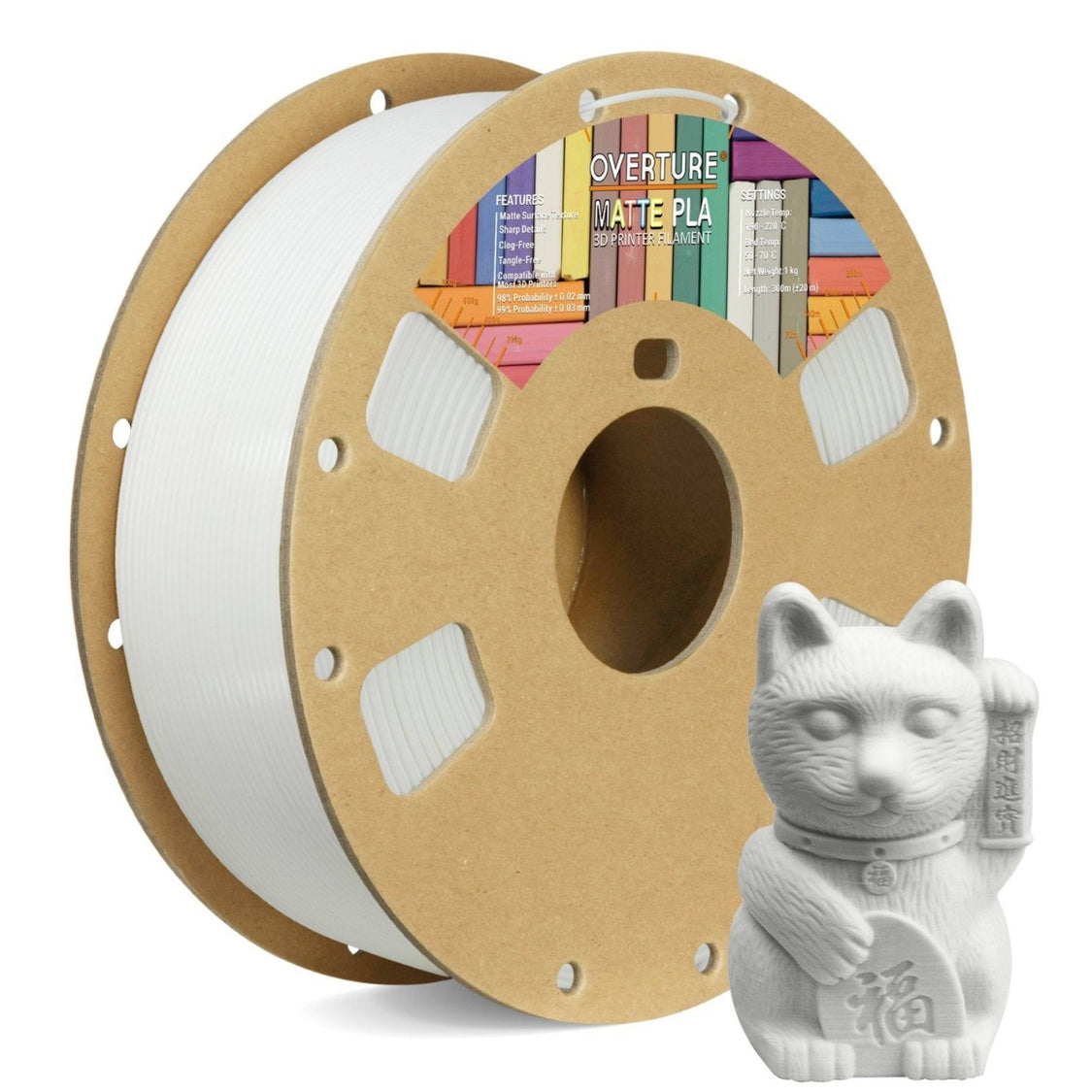 Matte PLA 3D Printer Filament 1.75mm -Overture 3D