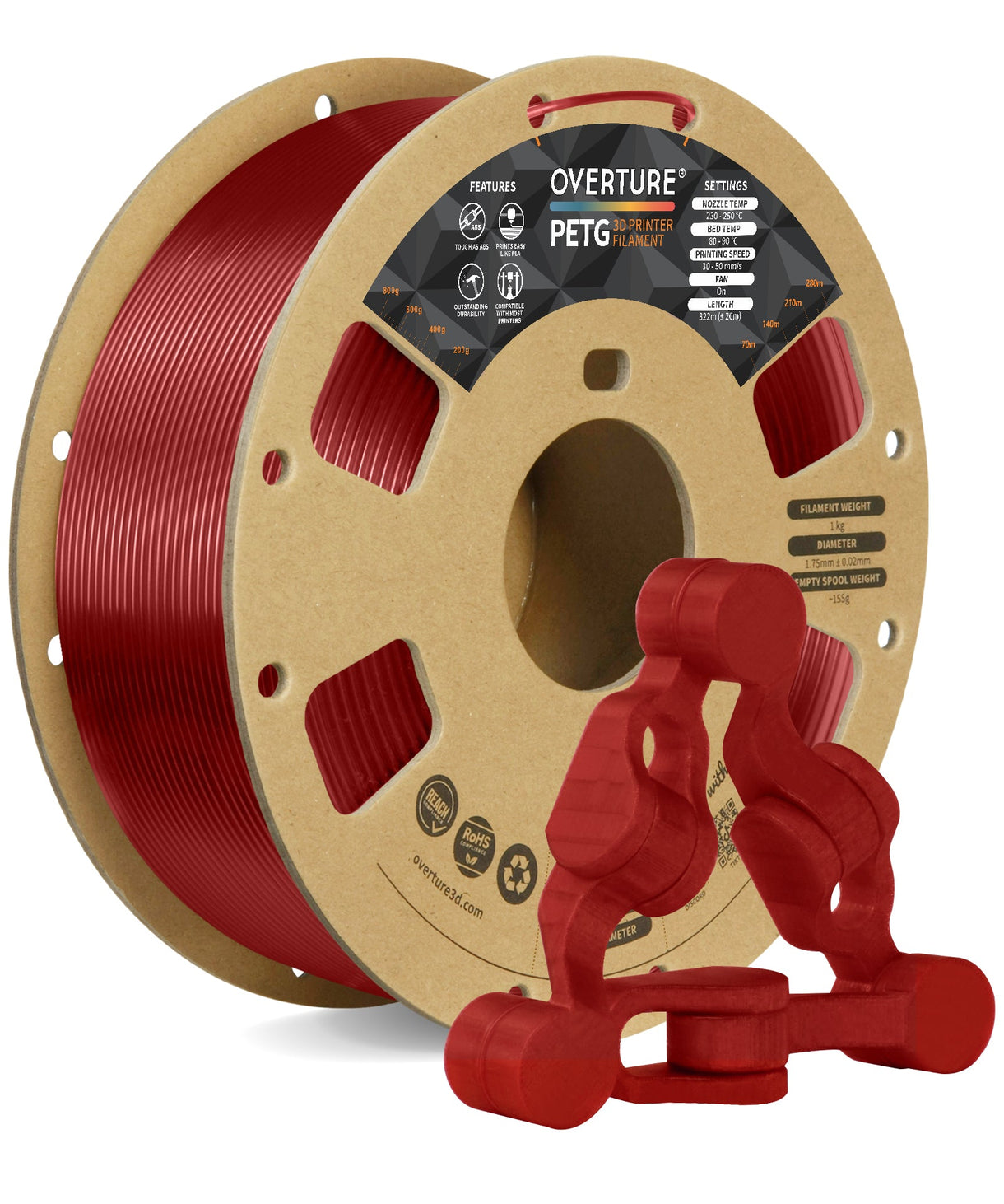 PETG Filament 1.75mm - Tough & Easy 1kg Spool | Overture 3D
