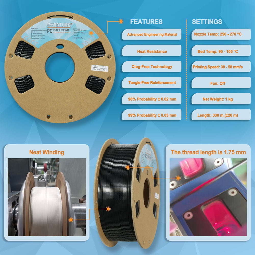 Overture PC Professional 3D Printer Filament 1.75mm – Overture 3D